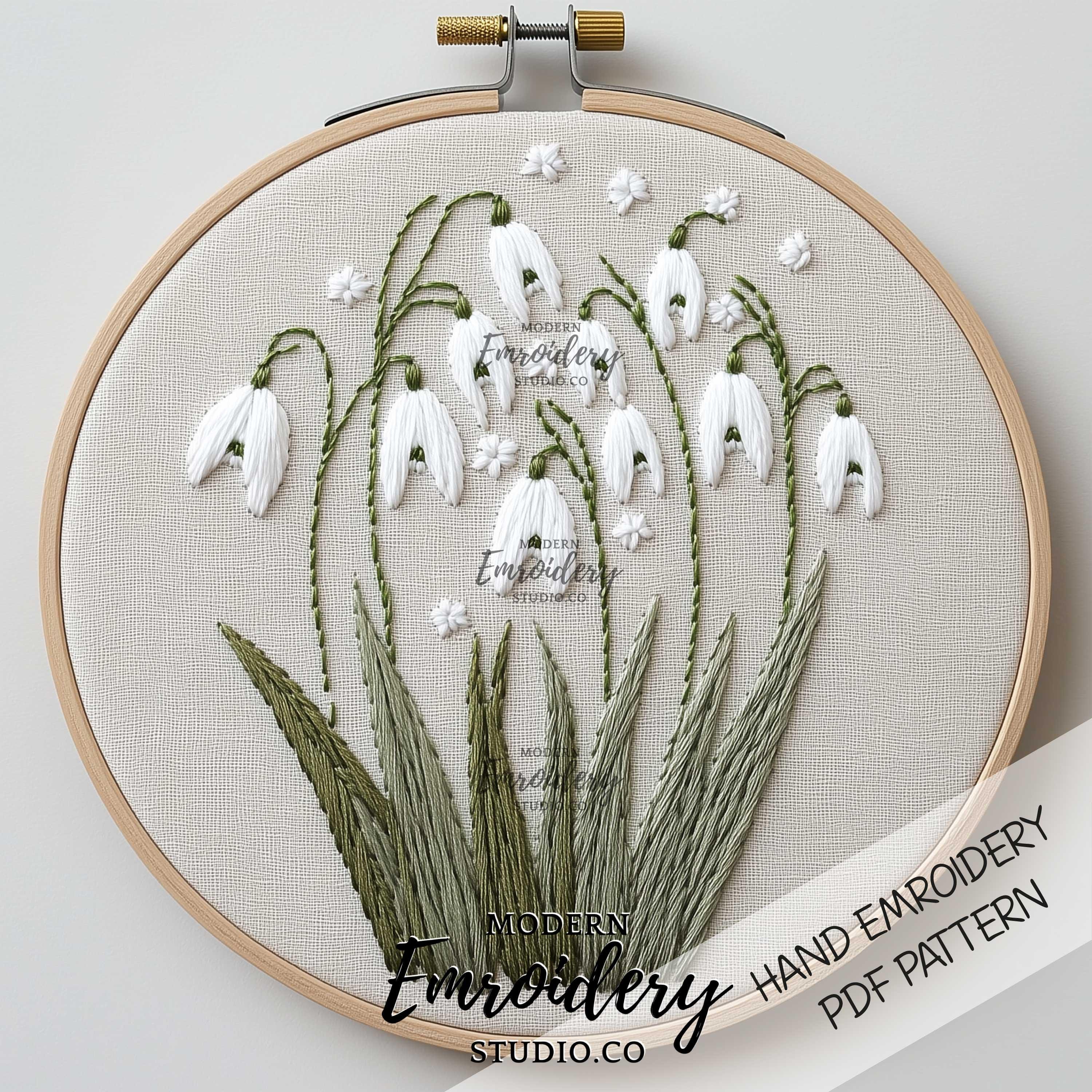 Snowdrop Embroidery Pattern - White Snowdrop Botanical Design for Hoop ...