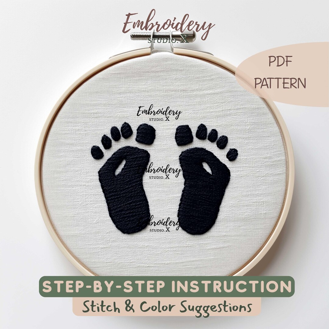 Baby Footprint Embroidery Pattern | Minimalist Line Art PDF for Nursery ...