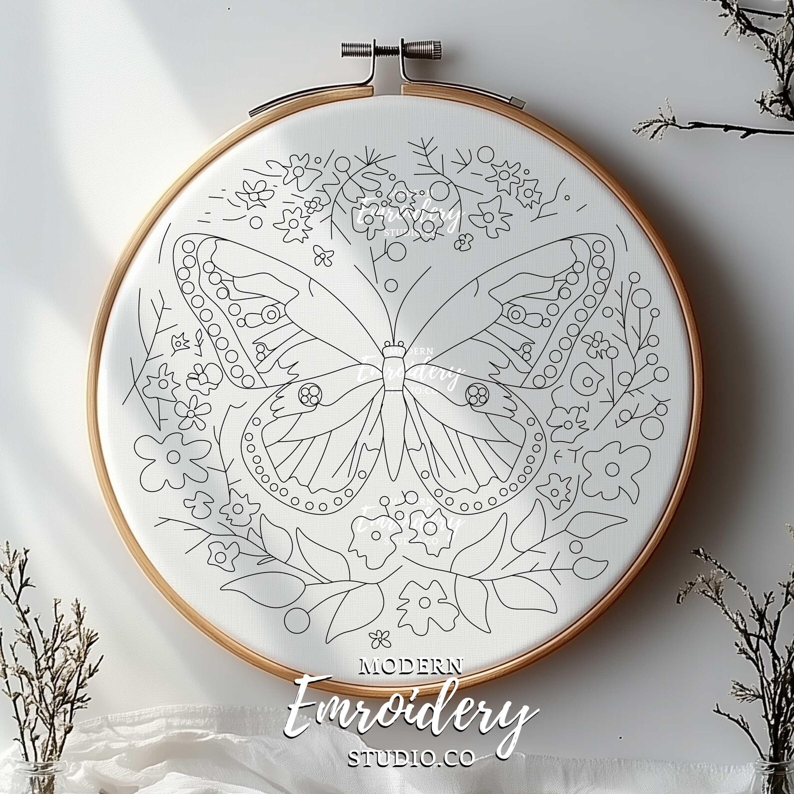 Butterfly Embroidery Pattern | Pastel Wildflowers & Spring Design ...