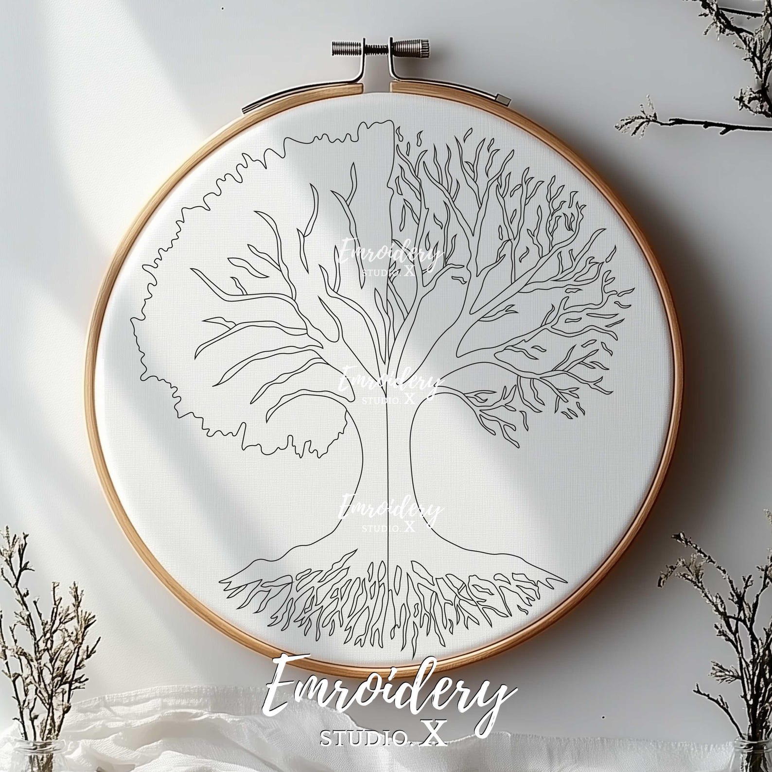 Half Green Half Dry Tree | Contrast Tree Embroidery | Hand Embroidery ...