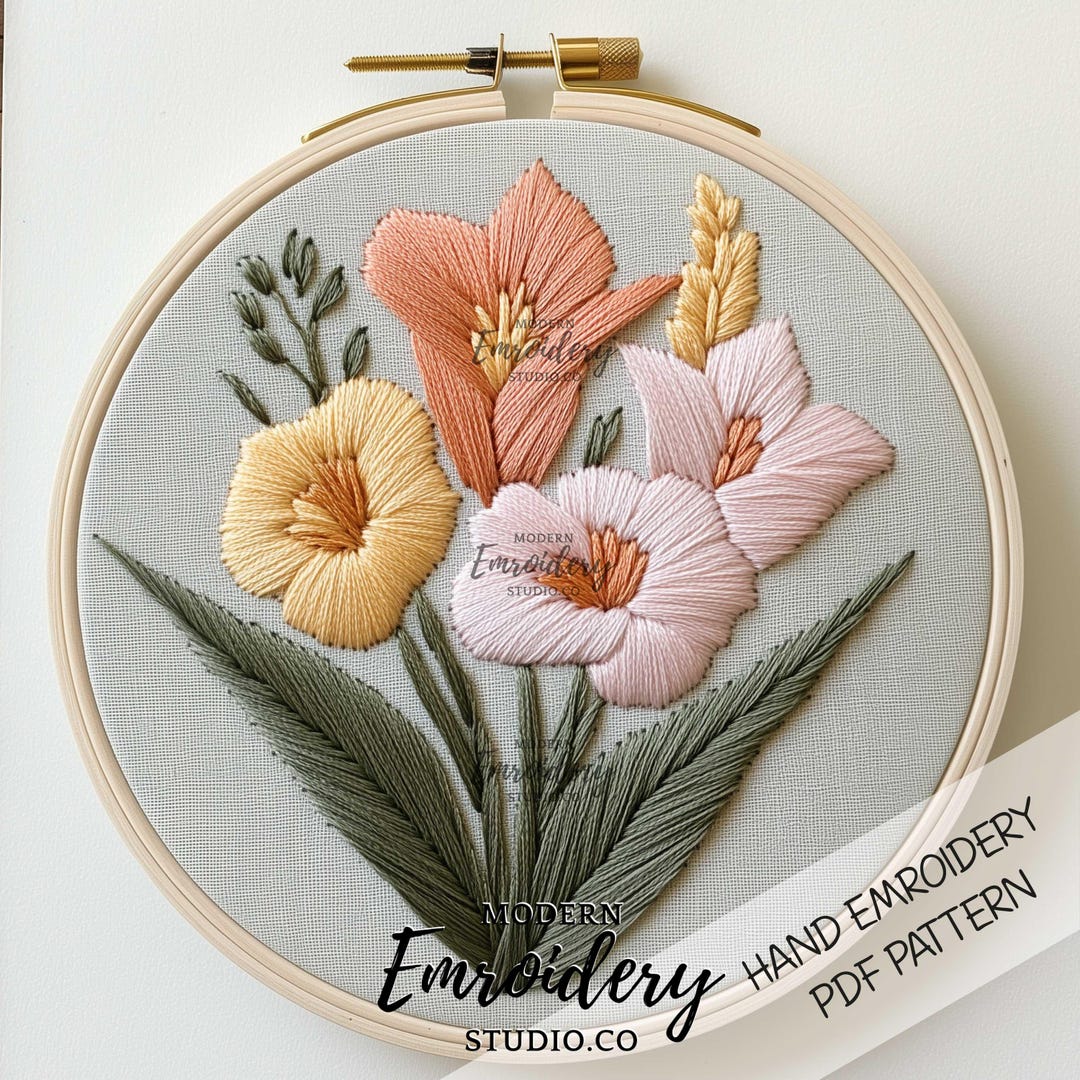 Gladiolus Embroidery Pattern - Spring Gladiolus Flower Hoop Art for ...