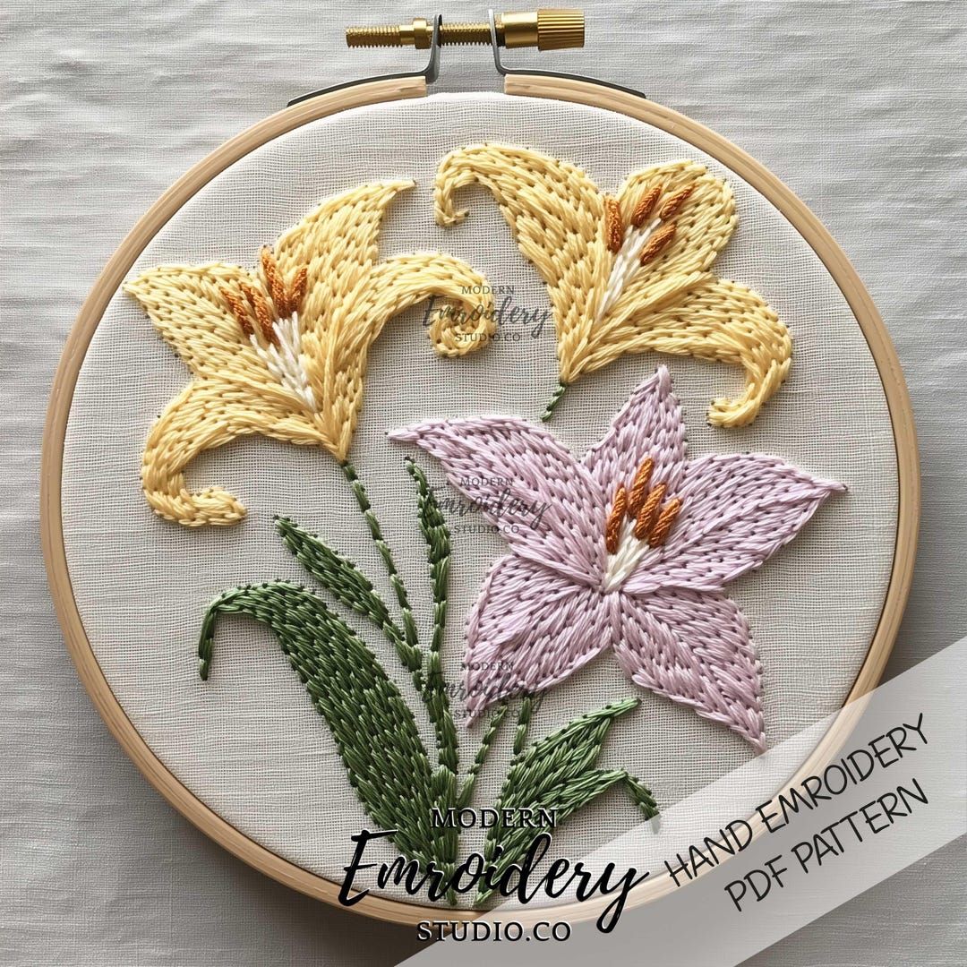 Lily Flower Embroidery Pattern - Lily Bloom PDF With Pastel Lilies for ...