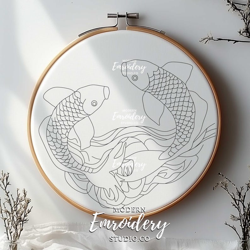 Yin Yang Koi Embroidery Pattern | Elegant Koi Fish Hand Embroidery PDF ...