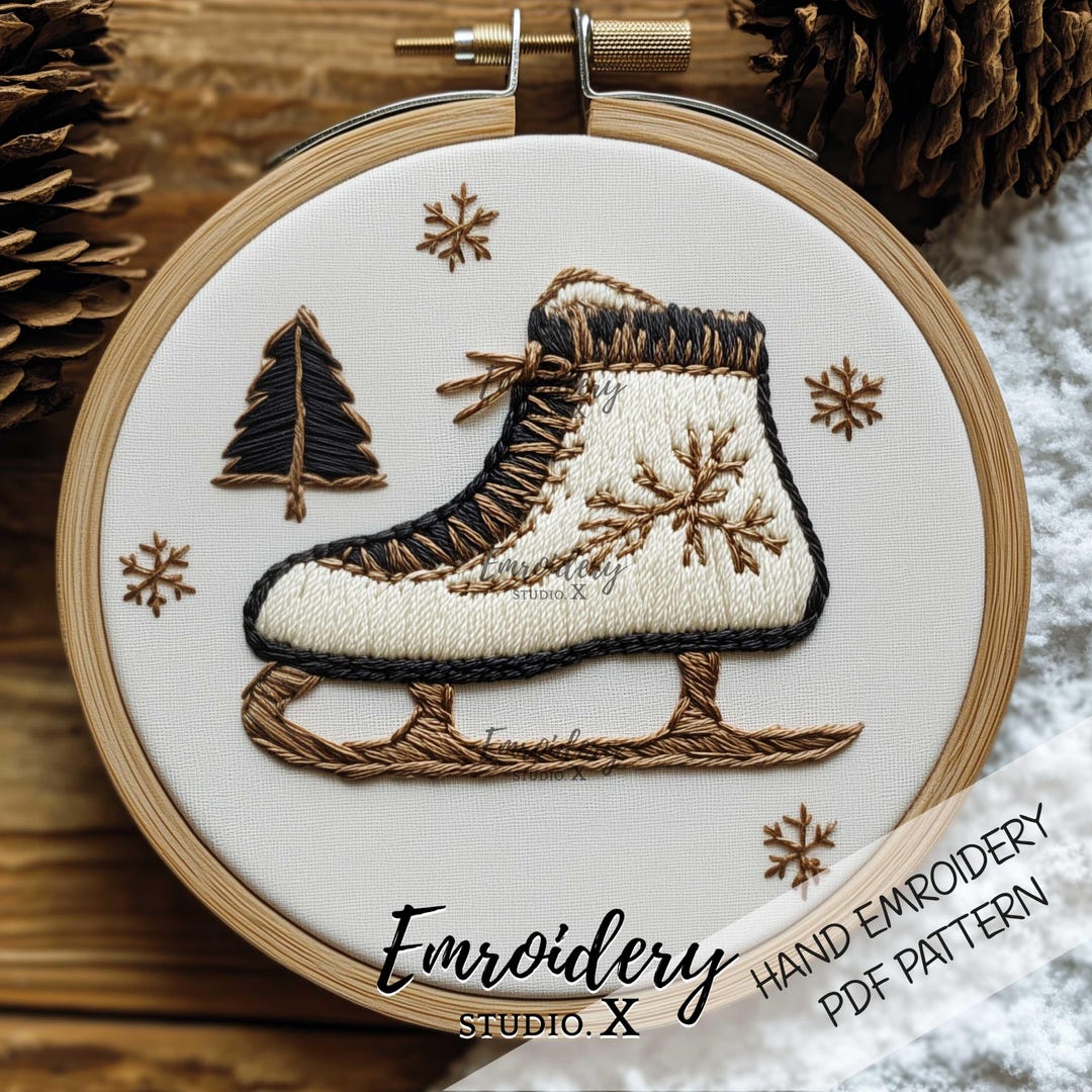 Ice Skate Embroidery | Cozy Winter Ice Skating Design | DIY Christmas ...