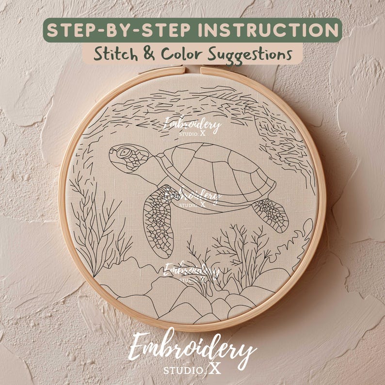 Sea Turtle Embroidery Pattern | Ocean & Wildlife Hand Embroidery PDF ...