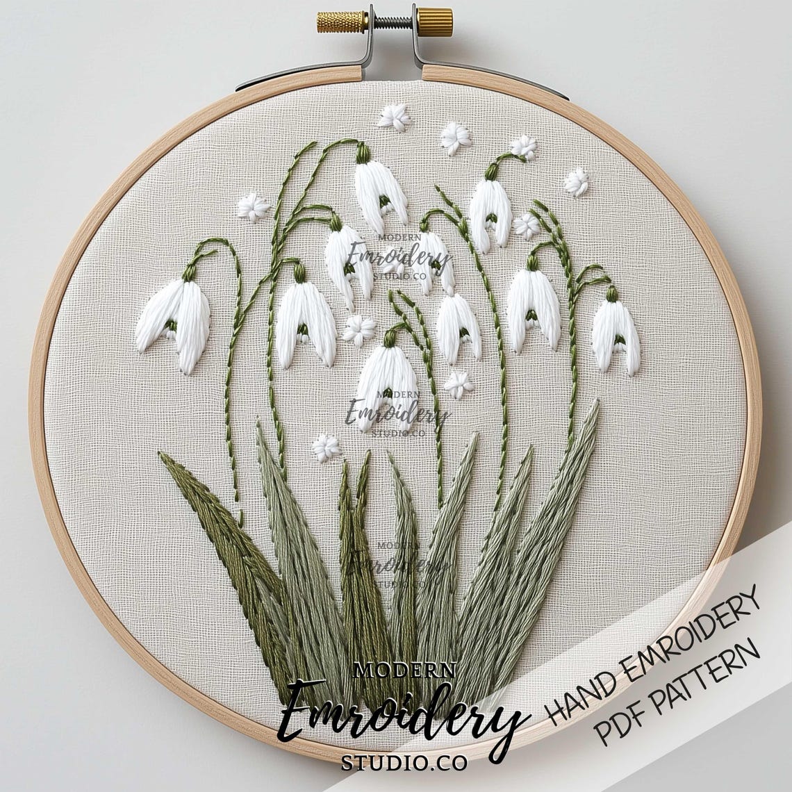 Snowdrop Embroidery Pattern - White Snowdrop Botanical Design for Hoop ...