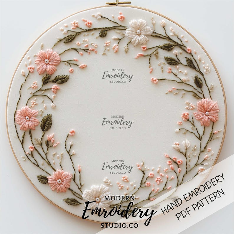 Floral Wreath Embroidery | Beautiful Wreath Floral Hoop Pattern | DIY ...