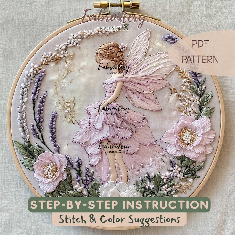 Whimsical Fairy Embroidery PDF Pattern | Floral Hoop Design for Spring ...