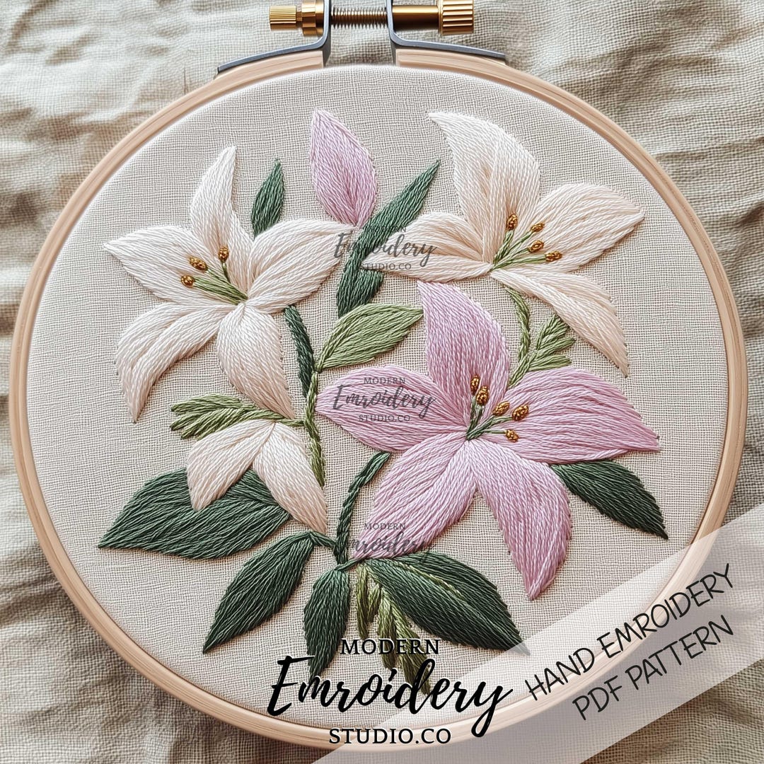 Lily Flower Embroidery PDF Pattern | Lilies Bloom Design | Floral Hoop ...