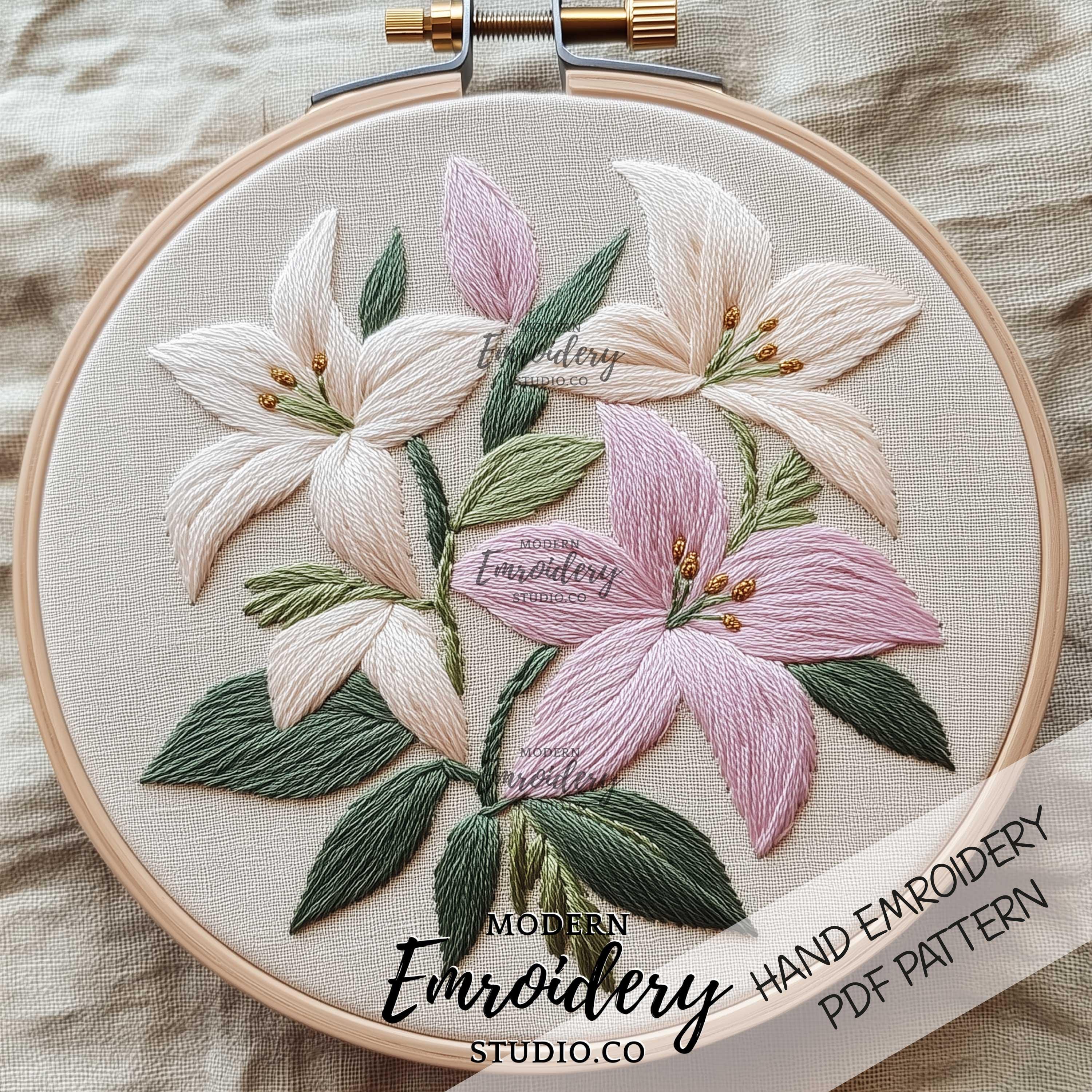 Lily Flower Embroidery PDF Pattern | Lilies Bloom Design | Floral Hoop ...