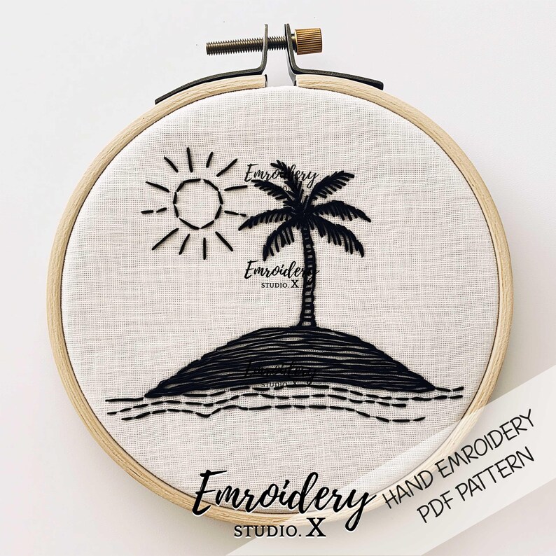 Tropical Island Embroidery Pattern PDF | Beginner Beach Scene Stitch ...