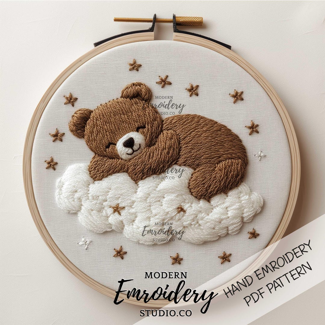 Sleeping Teddy Bear Hand Embroidery Design | Bear Embroidery PDF ...