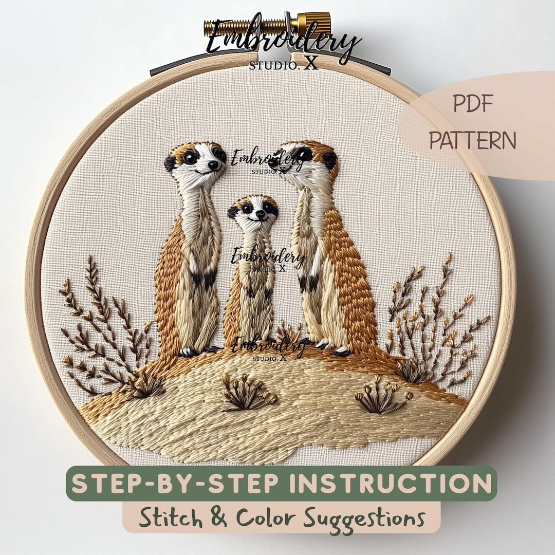 Meerkat Family Embroidery Pattern | Adorable Animal Hand Embroidery PDF ...