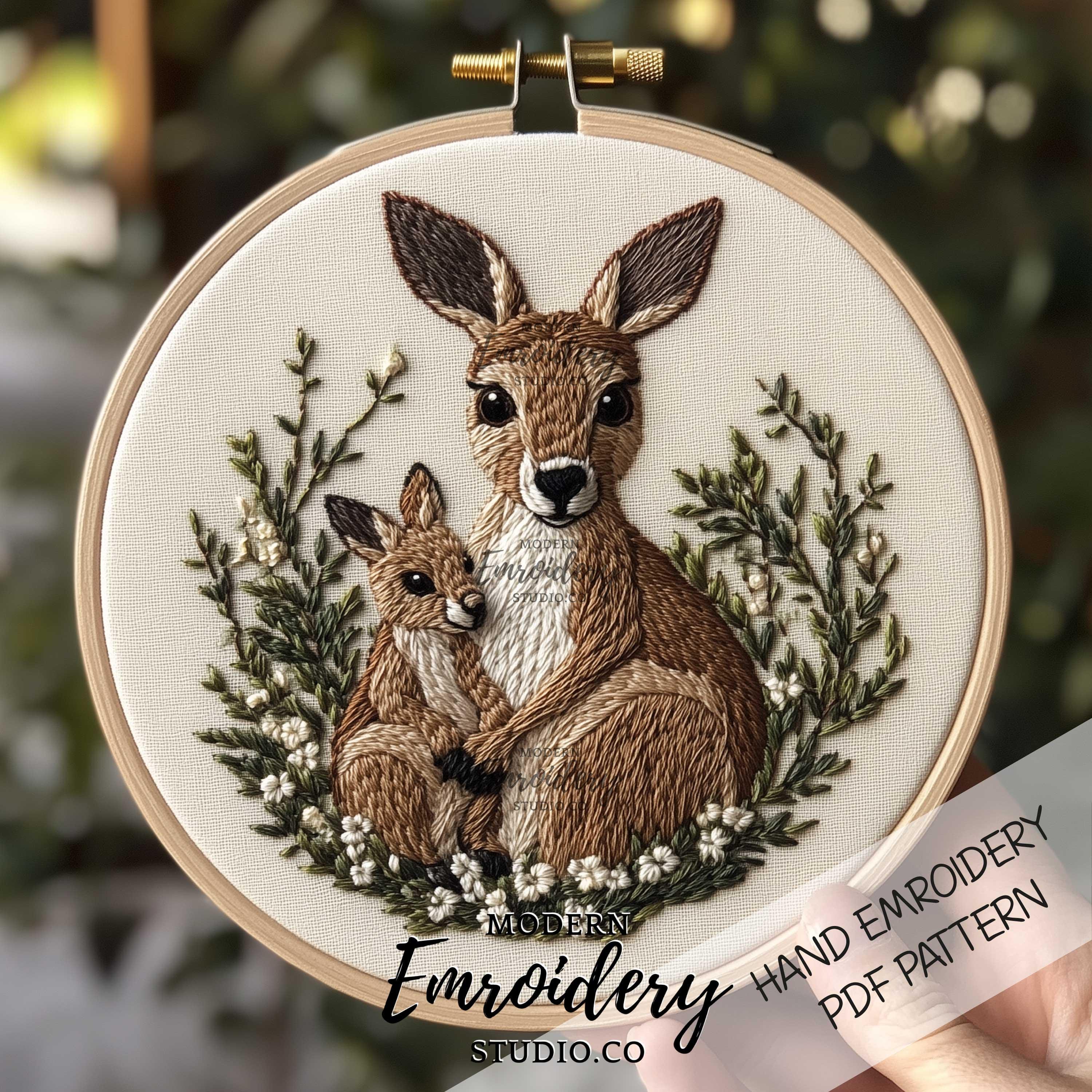 Kangaroo With Baby Embroidery Pattern | Animal Hand Embroidery PDF ...
