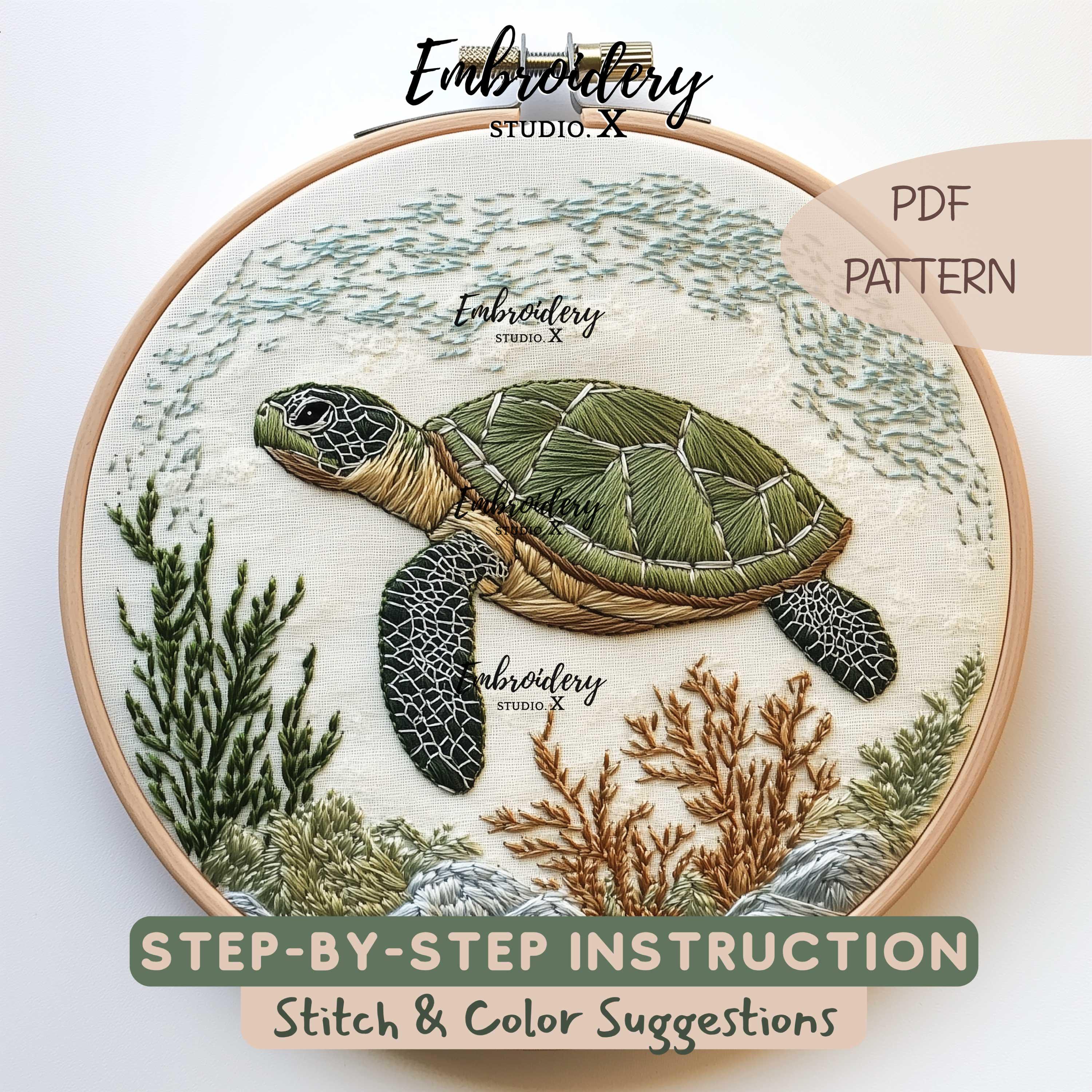 Sea Turtle Embroidery Pattern | Ocean & Wildlife Hand Embroidery PDF ...