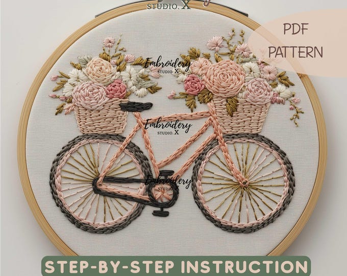 PDF Pattern - 6" Spring Bike - Step by Step Beginner Embroidery Pattern ...