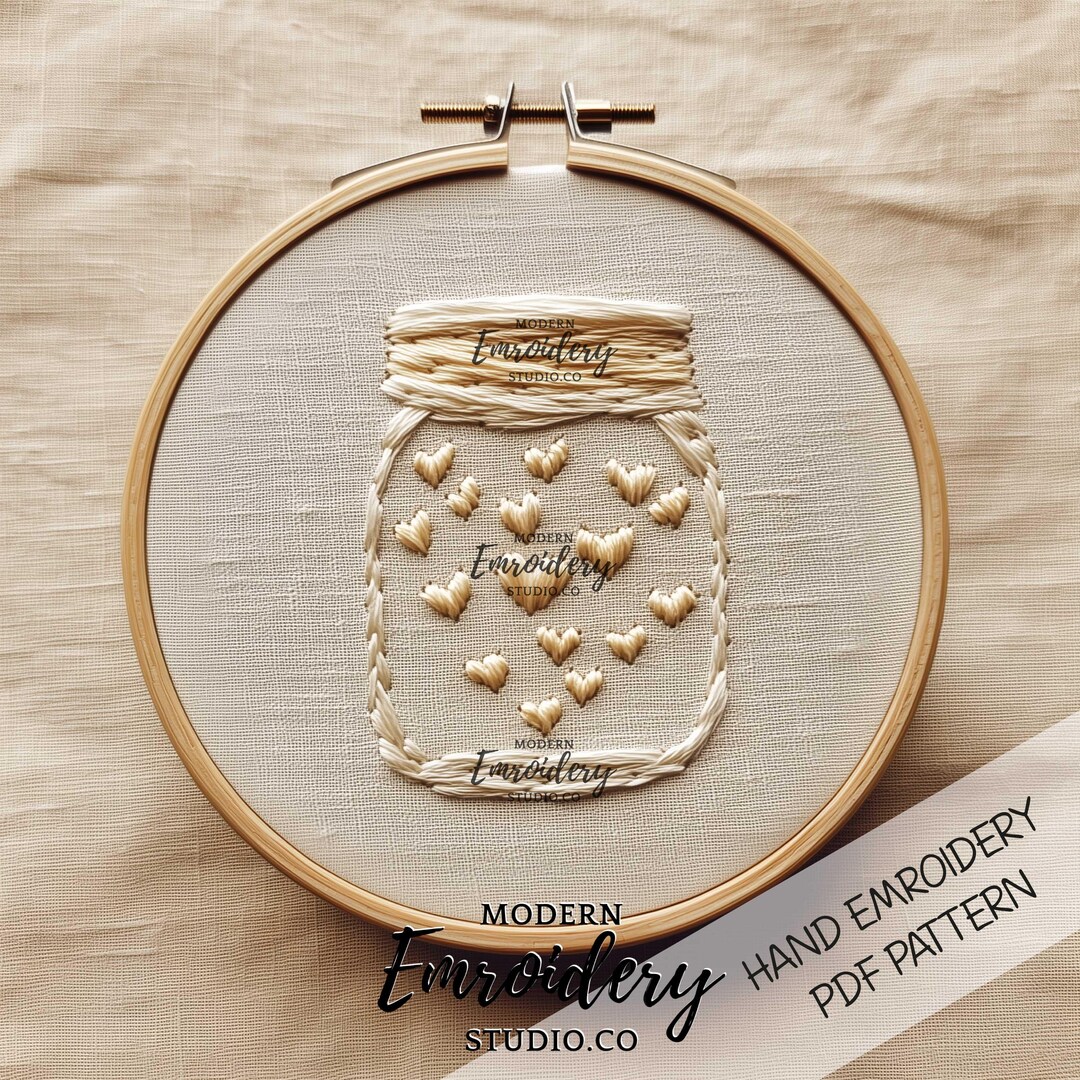 Heart Mason Jar Embroidery Pattern | Love in a Mason Jar | Romantic ...