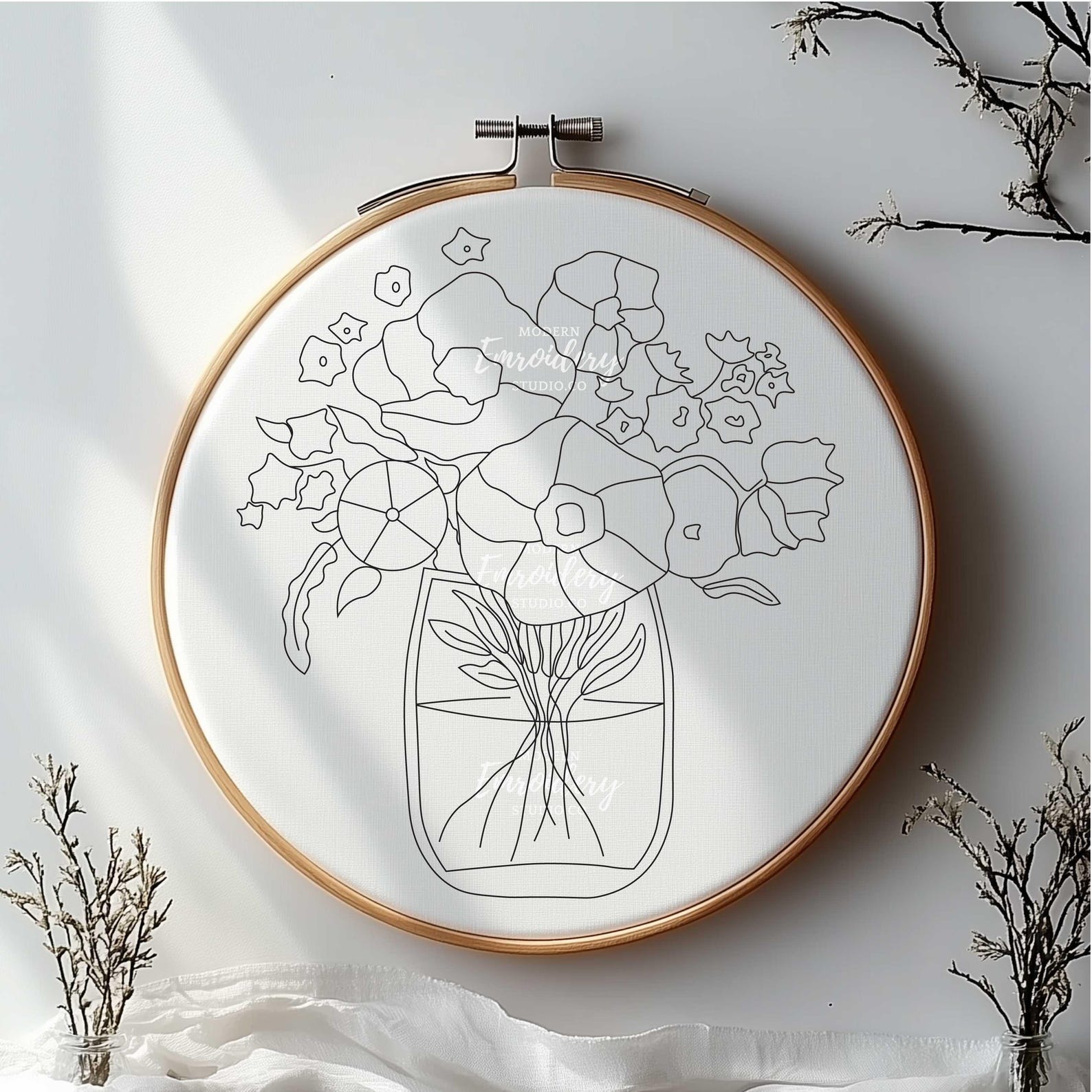 Mason Jar Bouquet Embroidery Pattern | Glass Jar Floral PDF Design ...