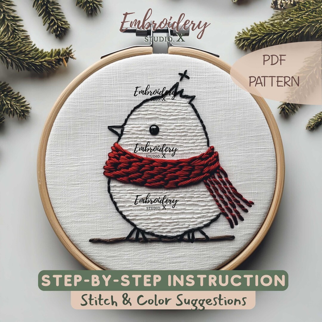 Bird Hand Embroidery Pattern PDF | Beginner-friendly Bird With Scarf ...