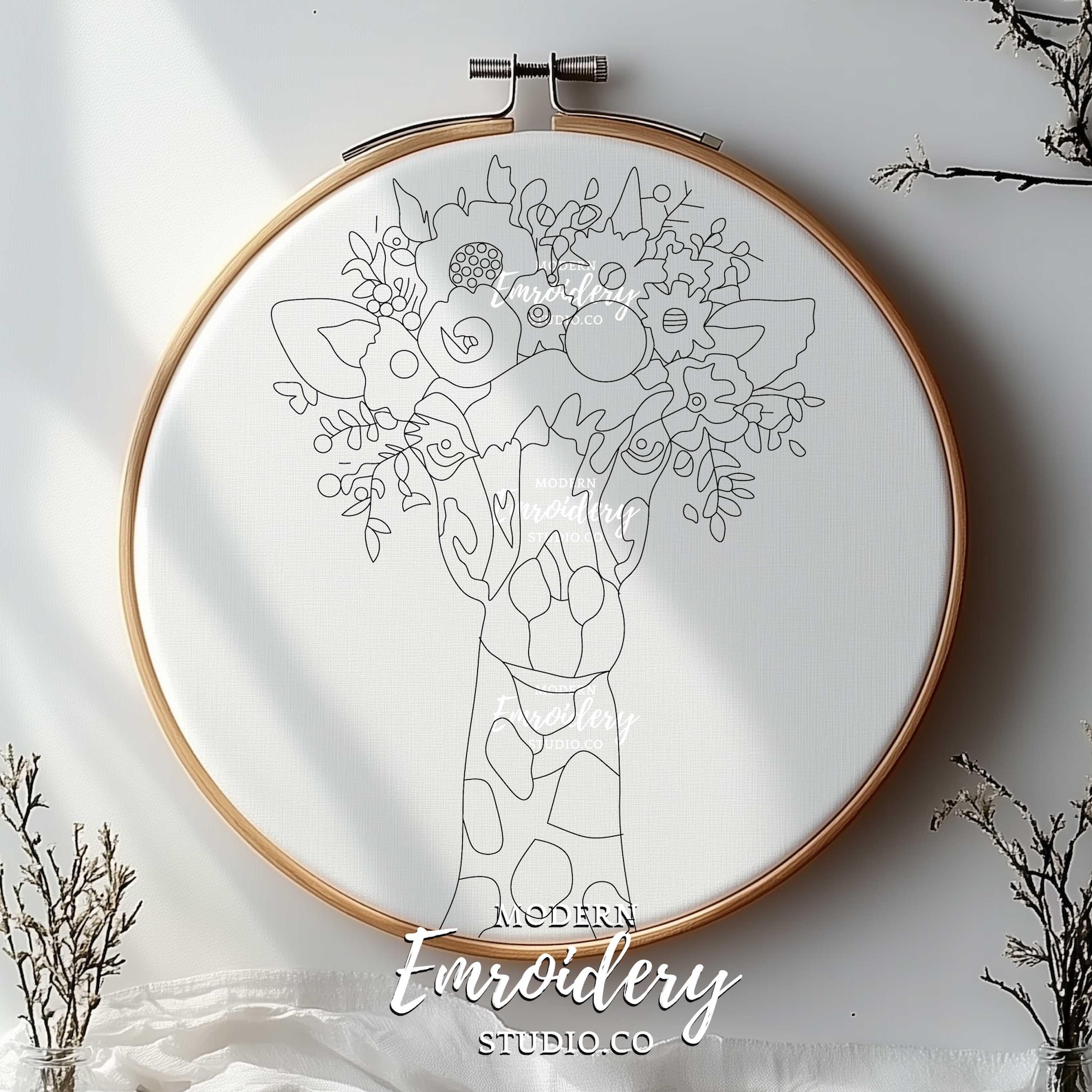 Giraffe With Flower Crown Embroidery Pattern | Whimsical Animal Hand ...