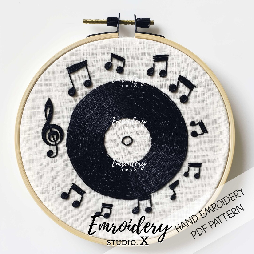 Vinyl Record Embroidery PDF Pattern | Modern Music Hoop Design With ...