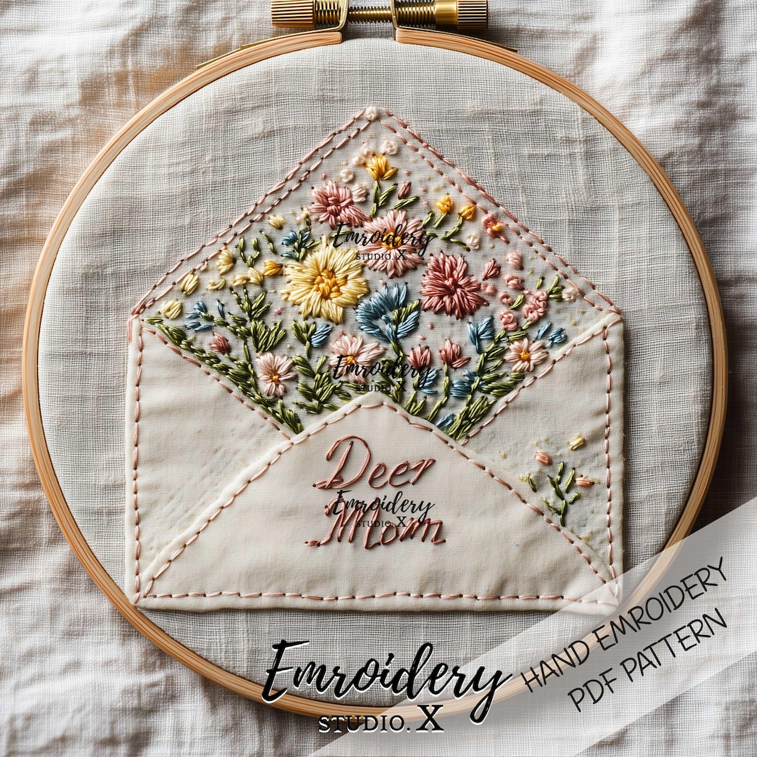 Love Letter to Mom Embroidery Pattern | Envelope With Flower Design ...