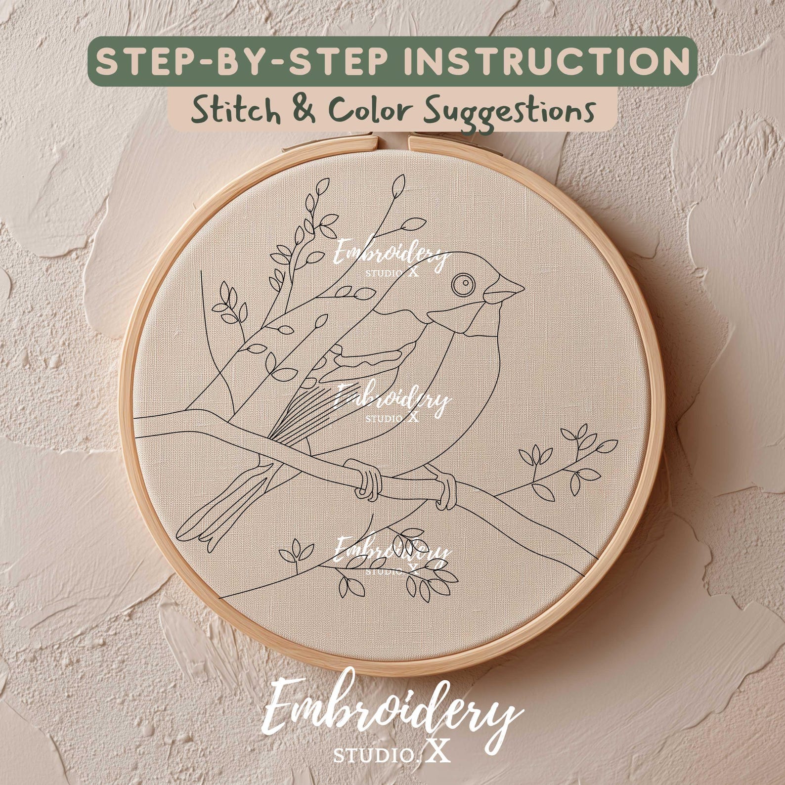 Sparrow on Branch Embroidery Pattern | Elegant Bird Hand Embroidery PDF ...