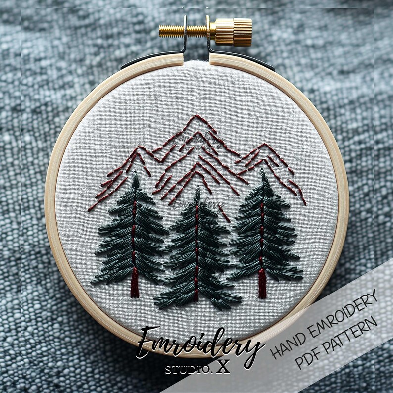 Tree and Mountain Embroidery Pattern PDF | Beginner-friendly Christmas Tree Decor and Snowy ...