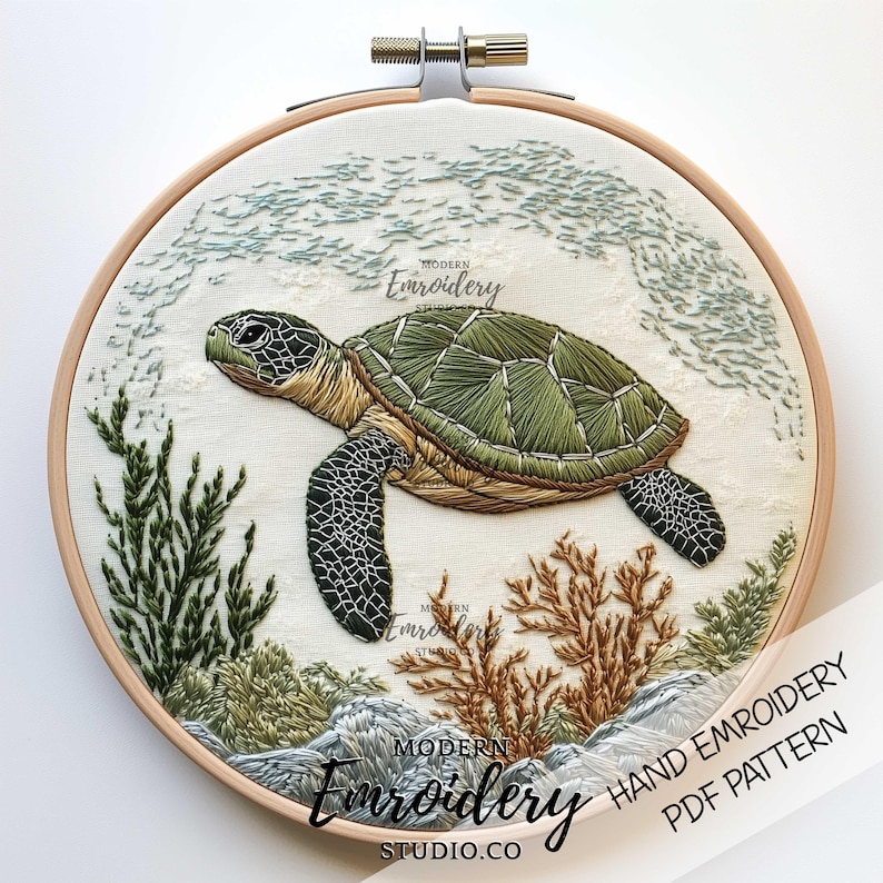 Sea Turtle Embroidery Pattern | Ocean & Wildlife Hand Embroidery PDF ...