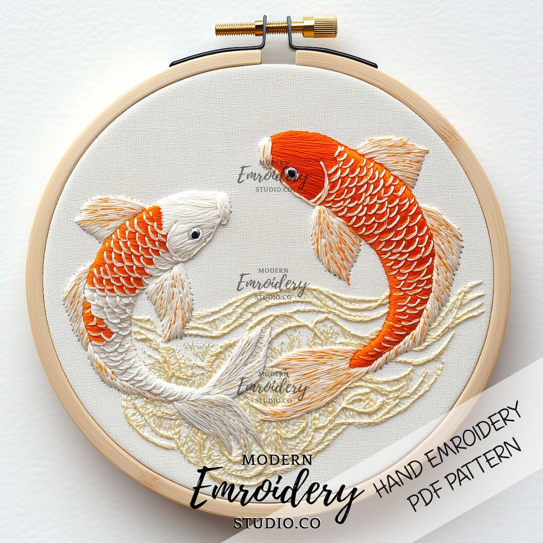 Yin Yang Koi Embroidery Pattern | Elegant Koi Fish Hand Embroidery PDF ...