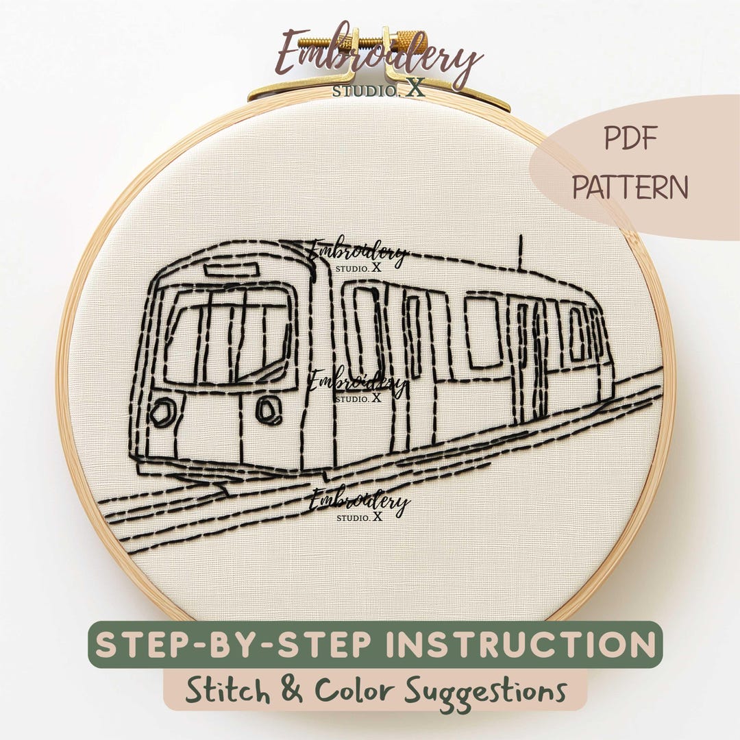 Train Embroidery Pattern PDF | Beginner-friendly Easy Subway Stitch ...