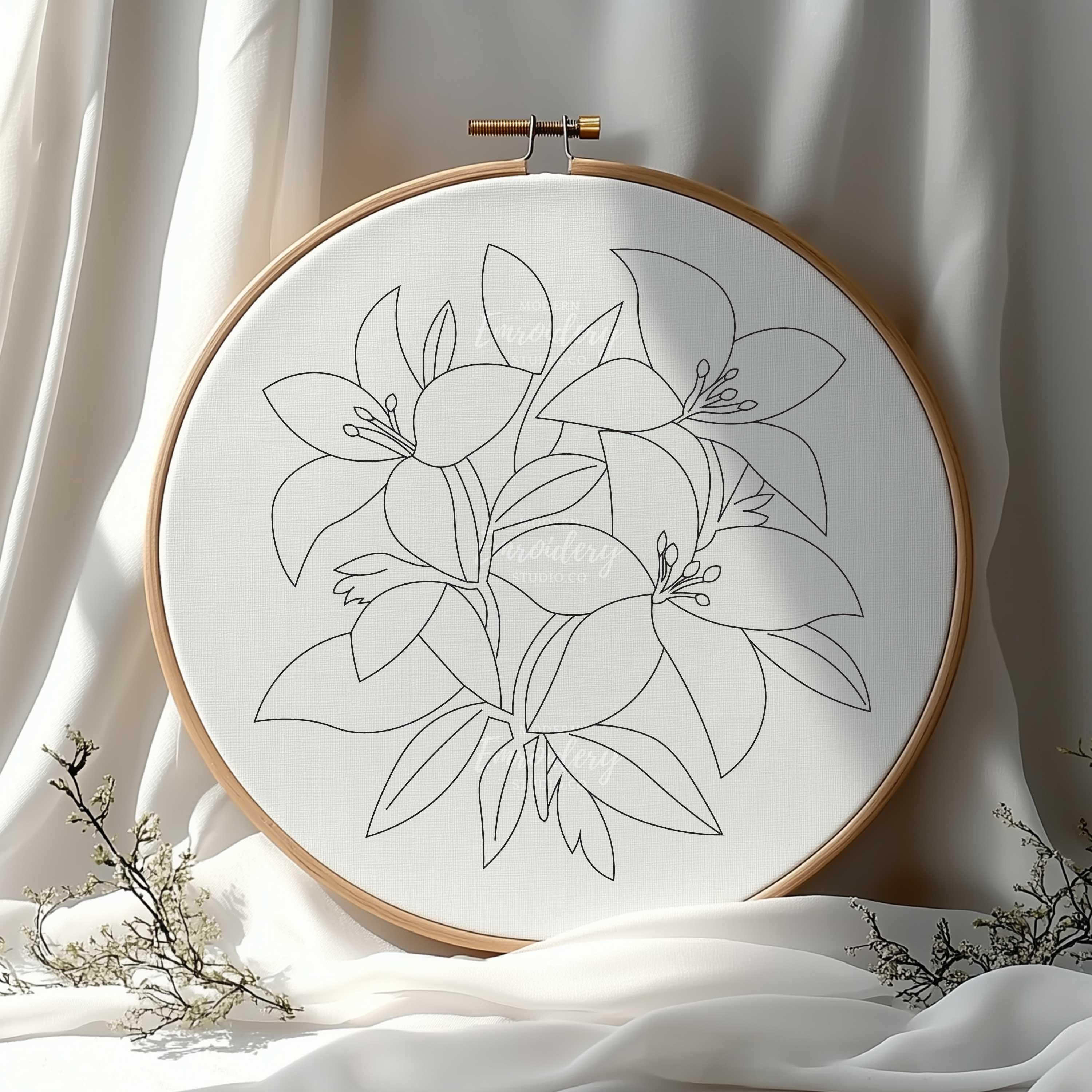 Lily Flower Embroidery PDF Pattern | Lilies Bloom Design | Floral Hoop ...