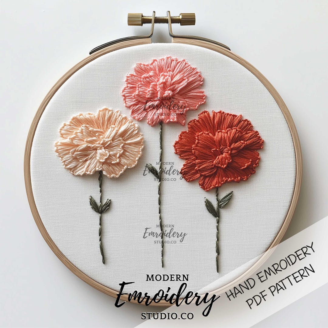 Carnation Embroidery Pattern PDF - Birth Flower Hoop Art | Floral PDF ...