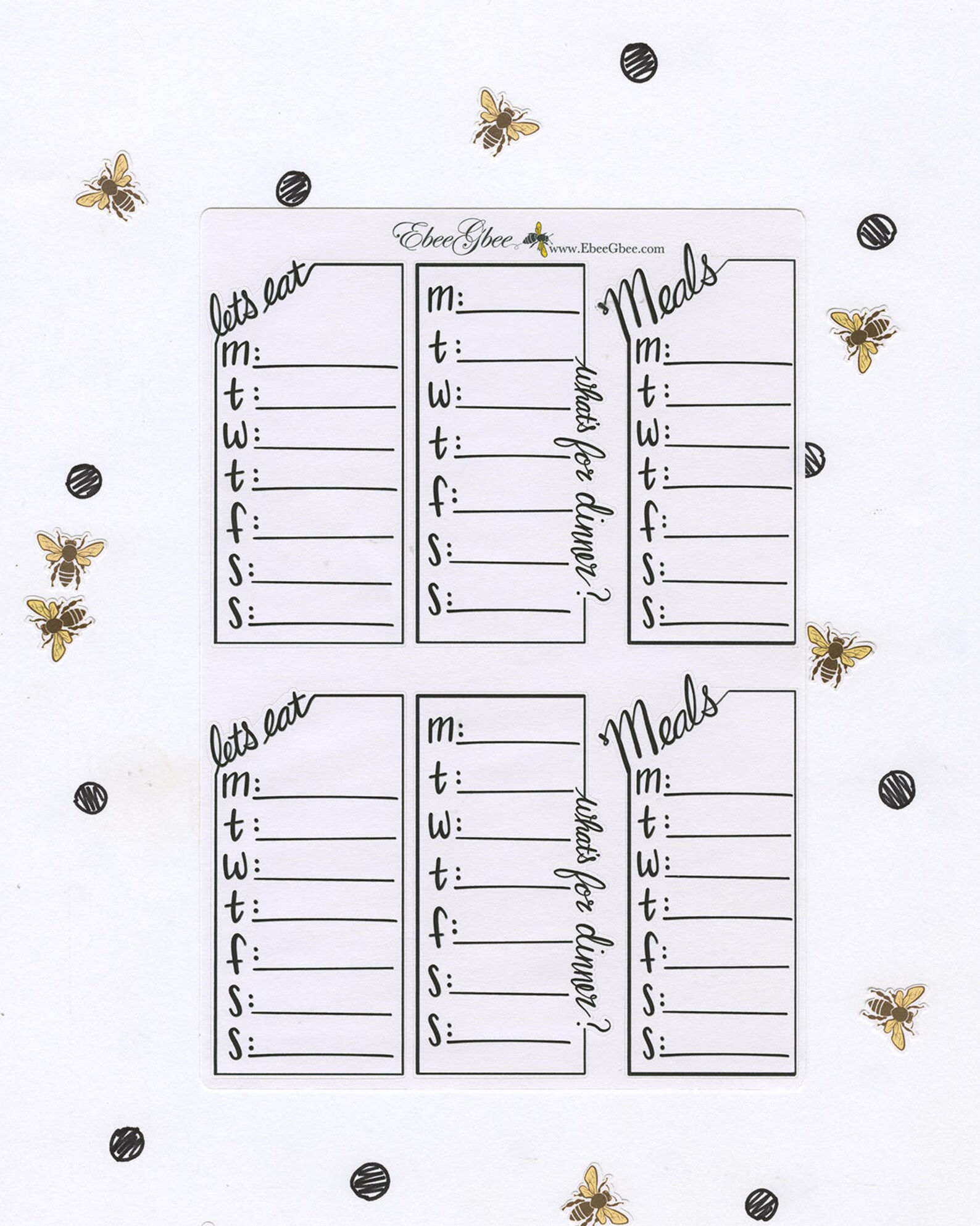 WEEKLY MENU BOXES Hand Drawn Bullet Journal bujo Style - Etsy