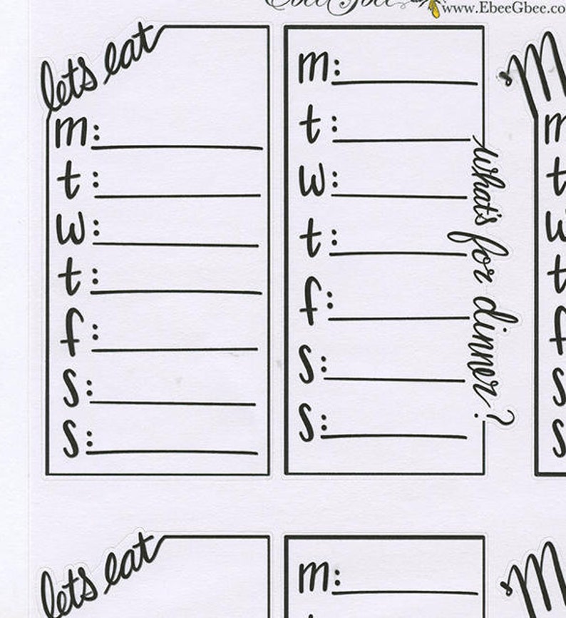 WEEKLY MENU BOXES Hand Drawn Bullet Journal bujo Style - Etsy