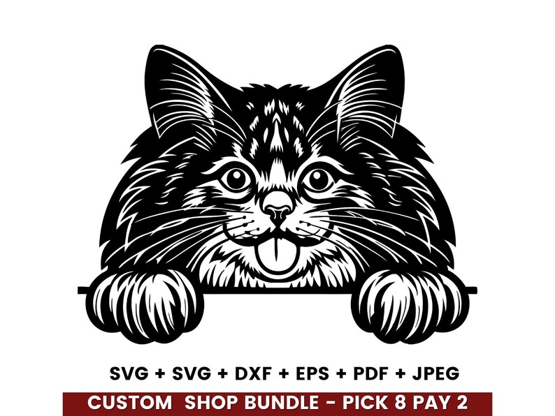 Peeking Cute Maine Coon Cat Svg Png Dxf Eps Vector Graphic Cut File ...