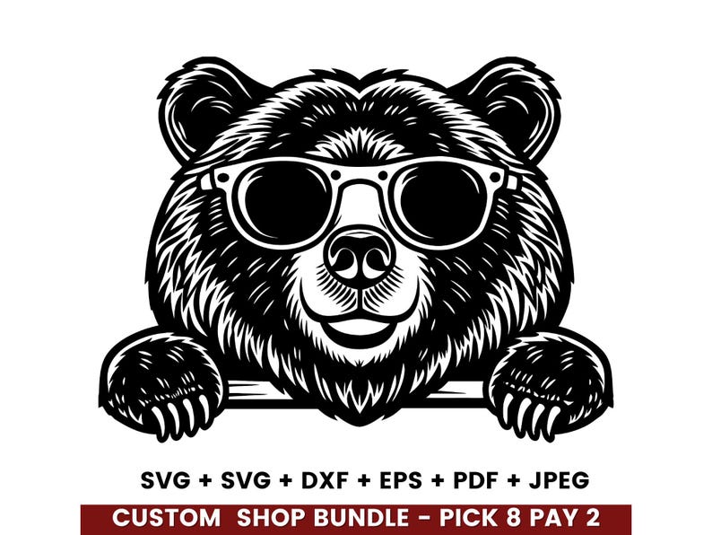 Peeking Bear With Sunglasses Svg Png Dxf Eps Vector Graphic Cut File ...