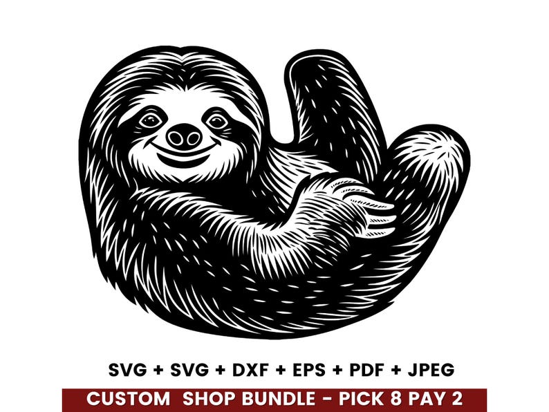 Cute Sloth Svg Png Dxf Eps Vector Graphic Cut File, Animal Silhouette ...