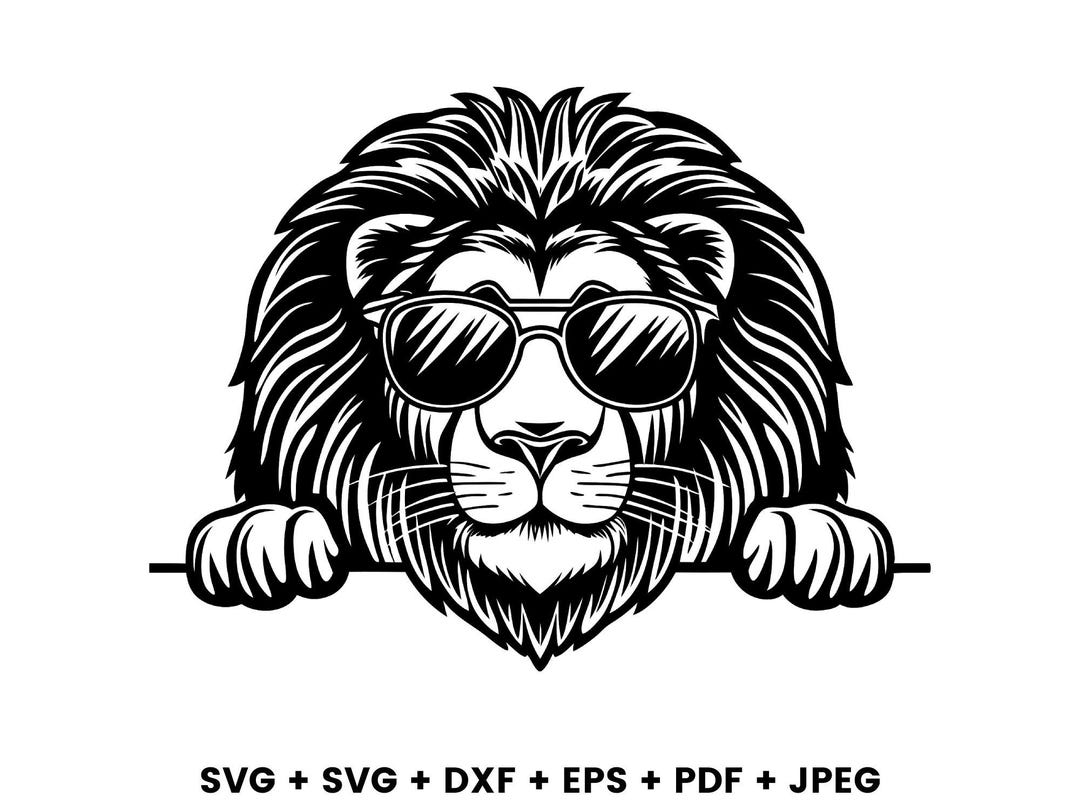 Peeking Lion With Sunglasses Svg Png Dxf Eps Vector Graphic Cut File ...