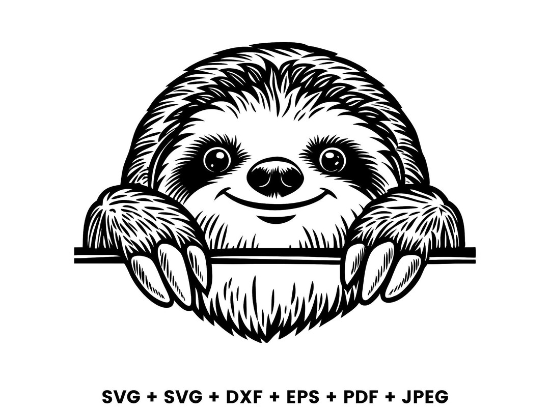 Peeking Cute Sloth Svg Png Dxf Eps Vector Graphic Cut File, Animal ...