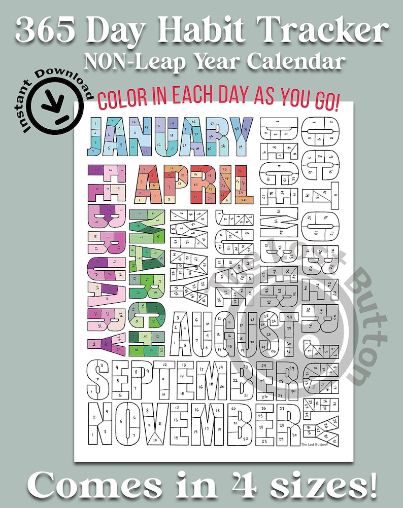 2026 Coloring Habit Tracker: 365 Days Fitness Workout Calendar (digital ...