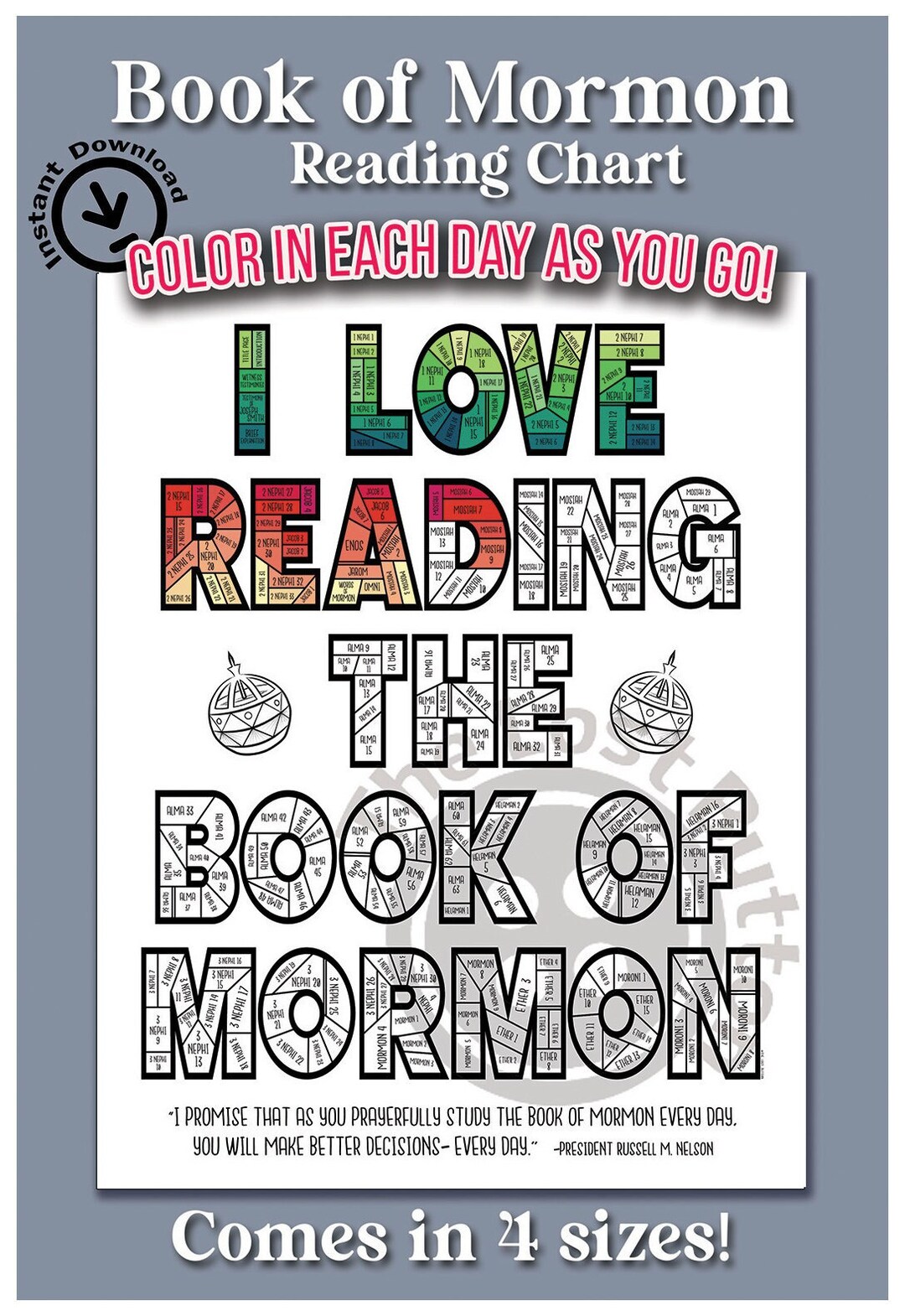 Book of Mormon Reading Chart - Instant Download - Printable - Coloring ...