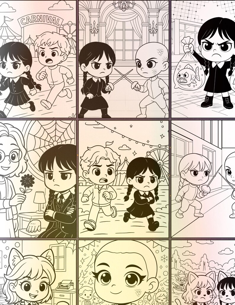 Wednesday Chibi Coloring Book – 27 Cute Gothic Pages | Digital Download ...