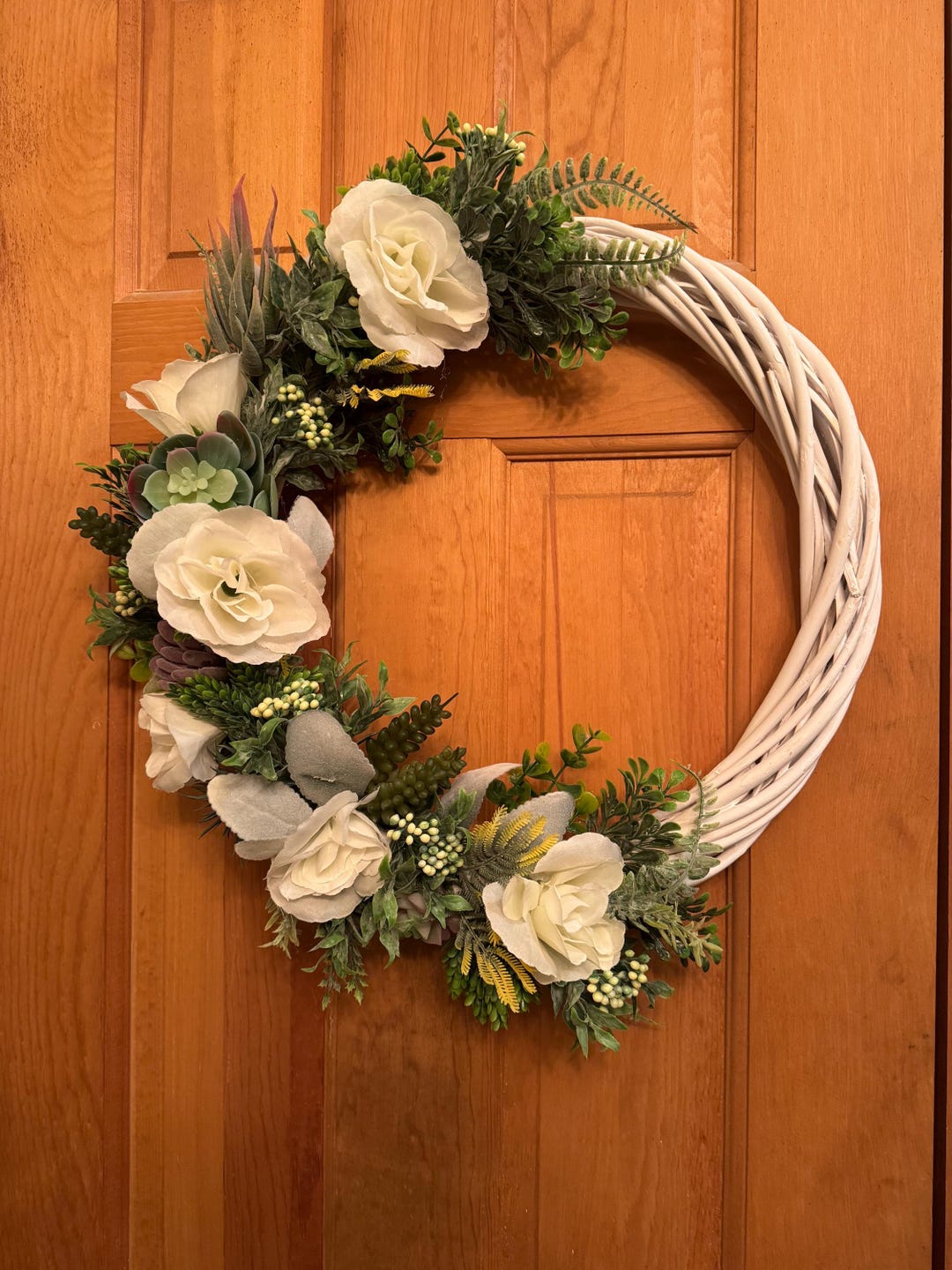 16inch White Grapevine Succulent and White Rose Wreath - Etsy