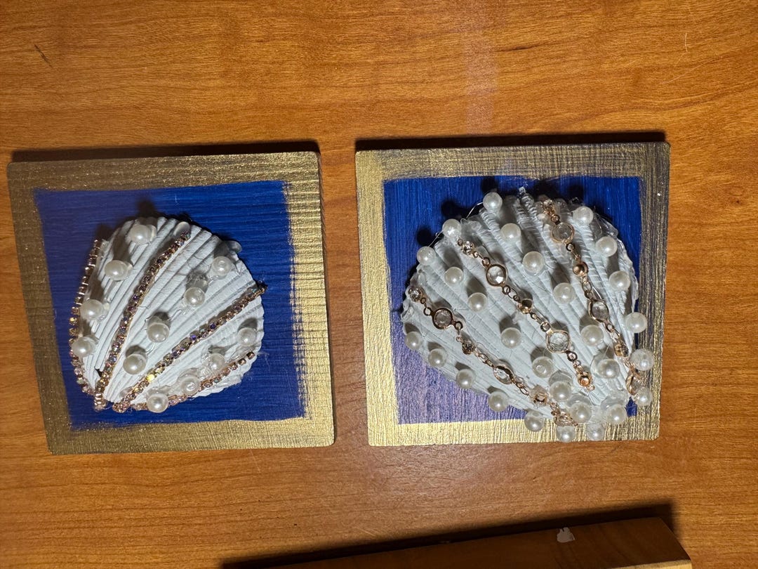 4x4 Tile Bedazzled Sea Shell Wall Art - Etsy