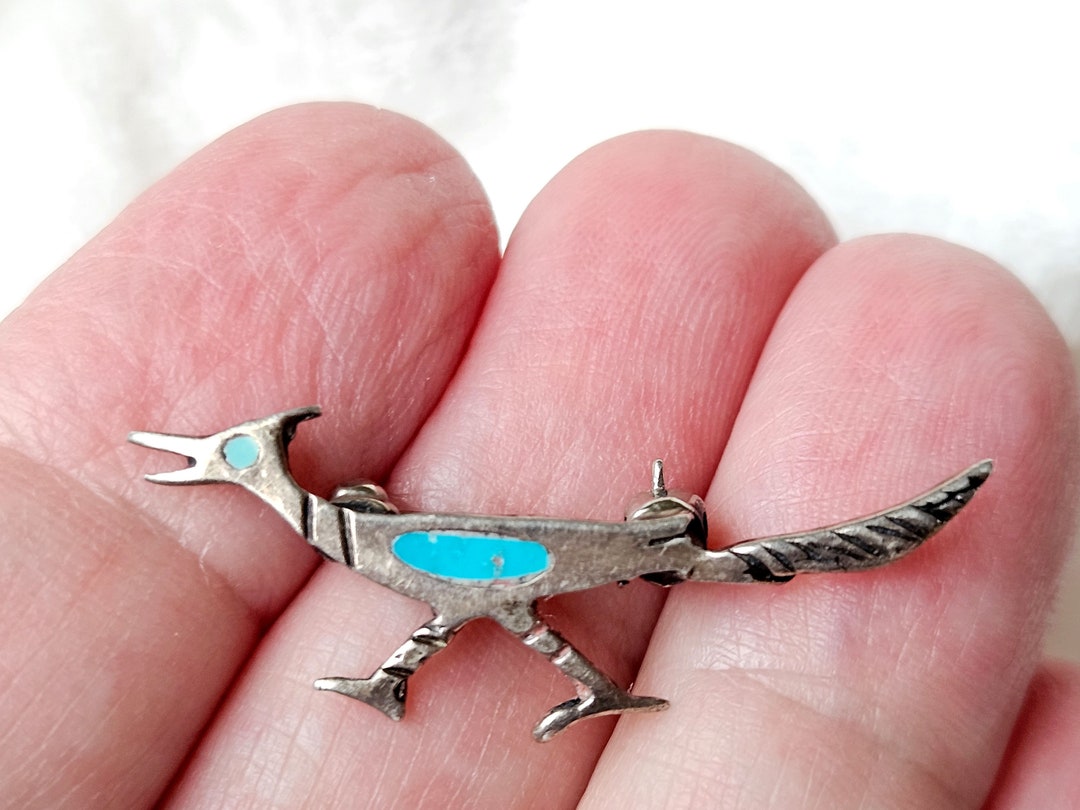 Sterling Road Runner Pin With Turquoise, 1950's, Southwest Jewelry ...
