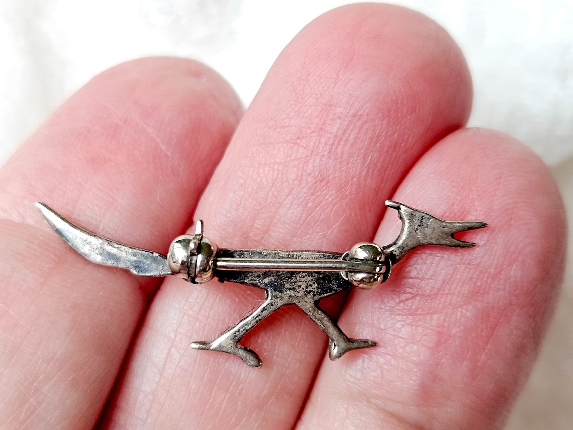 Sterling Road Runner Pin With Turquoise, 1950's, Southwest Jewelry ...