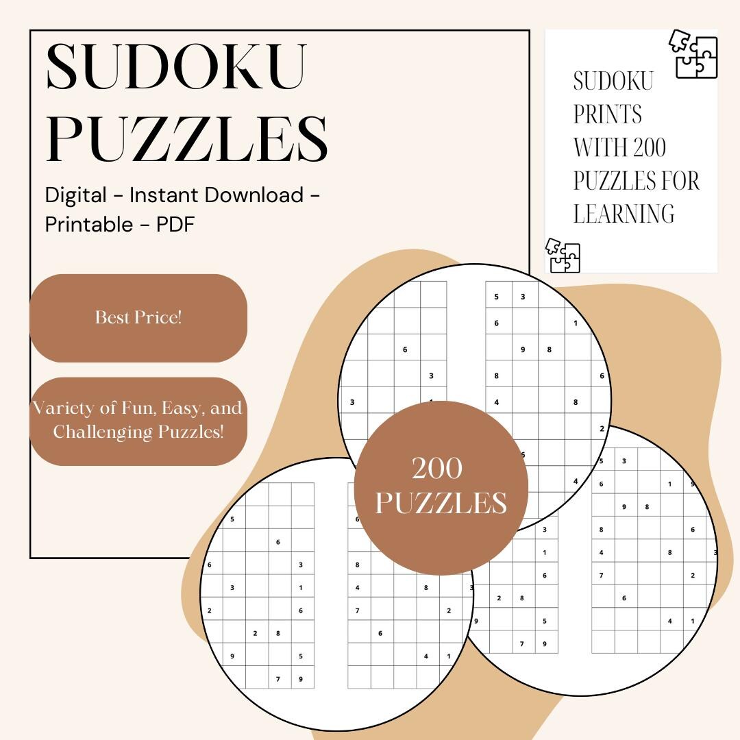 200 Printable Sudoku Puzzles Pack – Instant Download | Fun ...