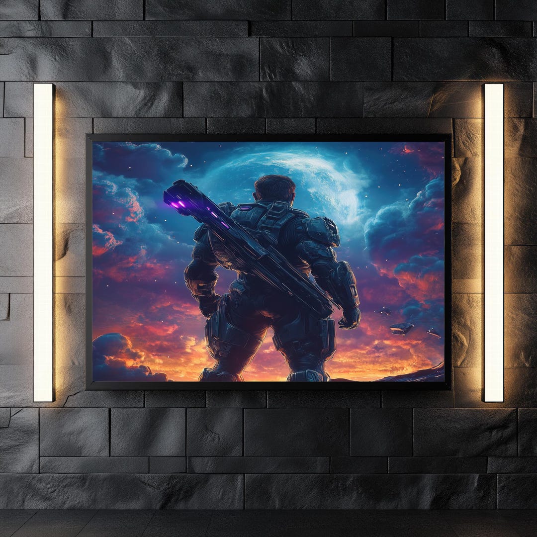 Guardian Gazing Into the Stars With Pulse Rifle, Framed Sci-fi Wall Art ...
