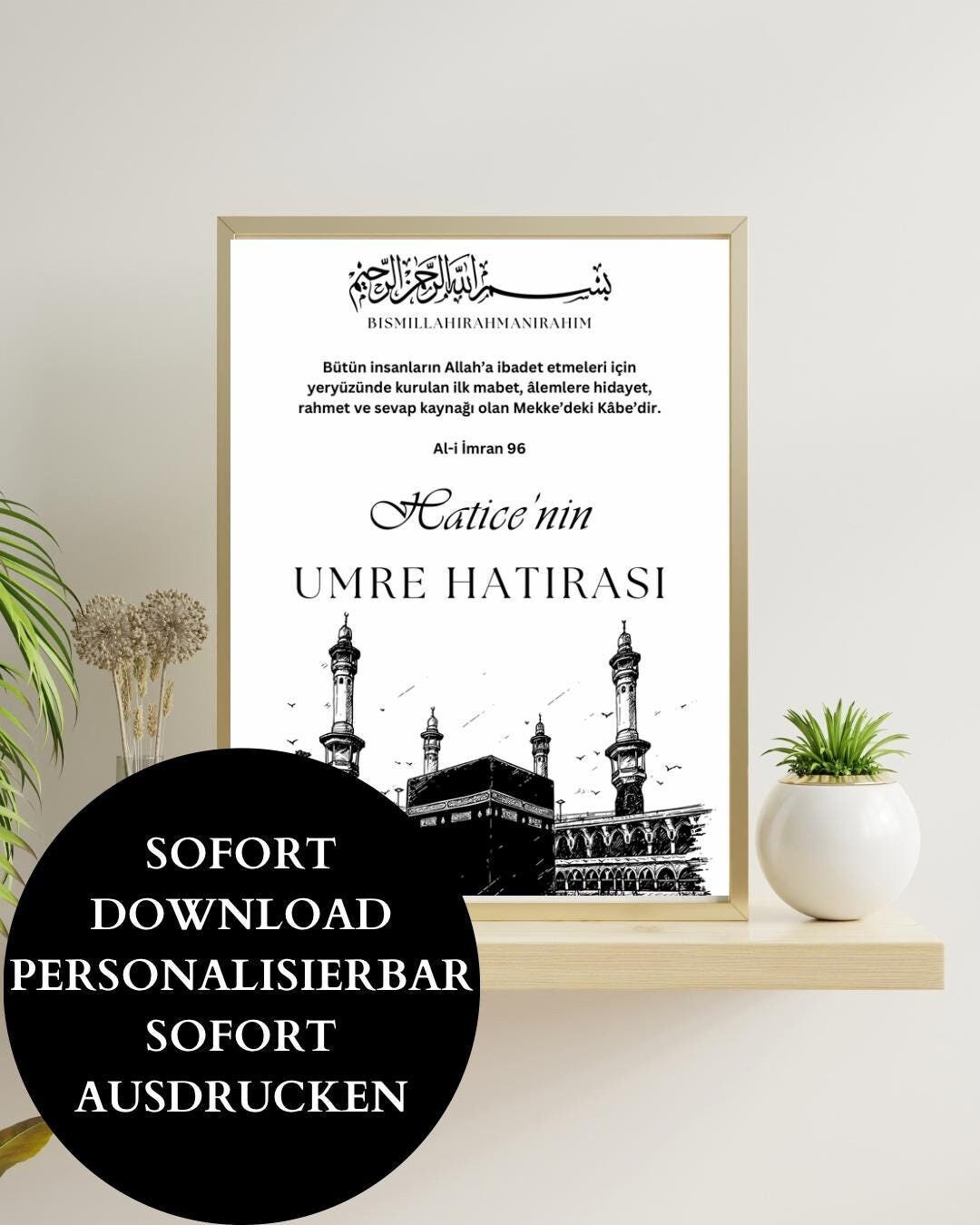 Islamic Wall Art: Black and White Kabe Picture With Bismillah, Al-i ...